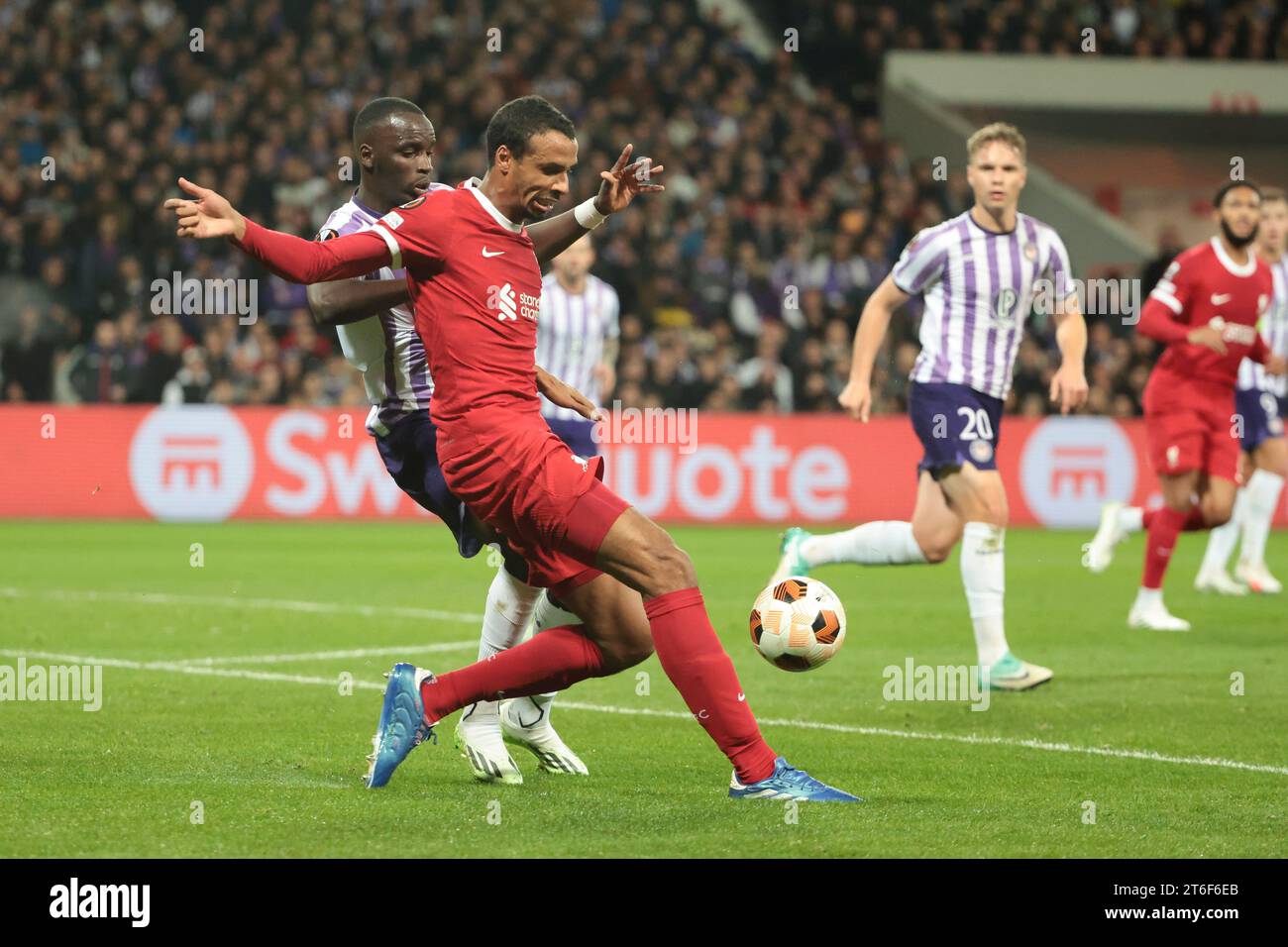 Toulouse, France. 09th Nov, 2023. Joel Matip of Liverpool, Moussa ...