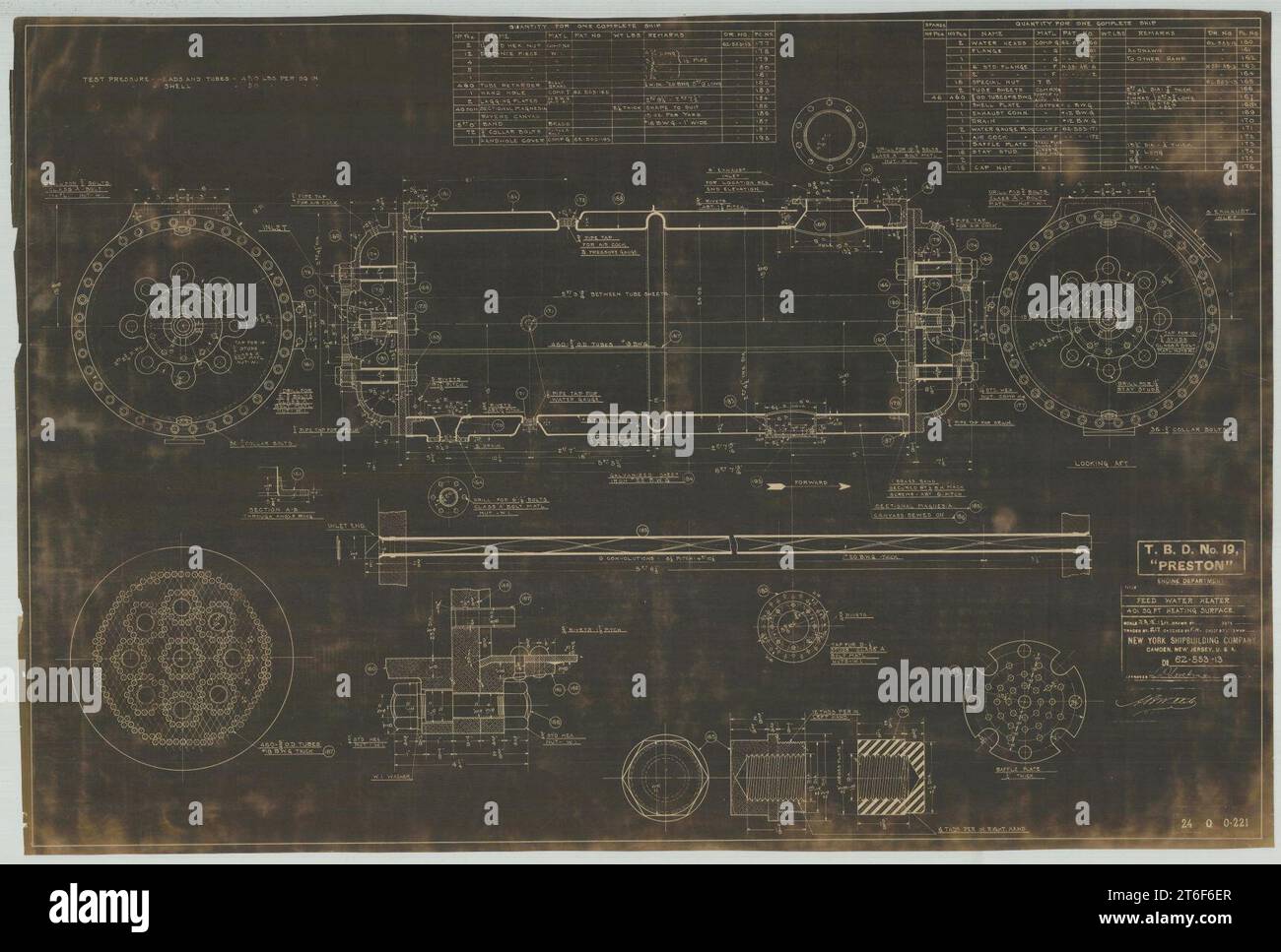 USS Preston (DD-19)- Feed Water Heater. 401 Sq. Ft. Heating Surface ...