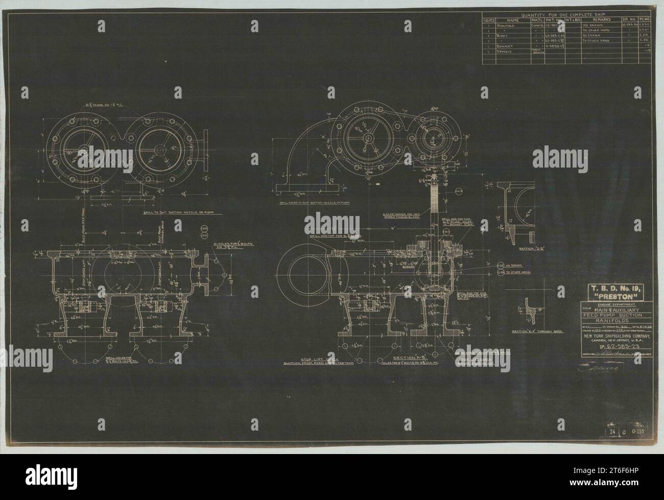 USS Preston (DD-19)- Main & Auxiliary Feed Pump Suction Manifolds Stock ...