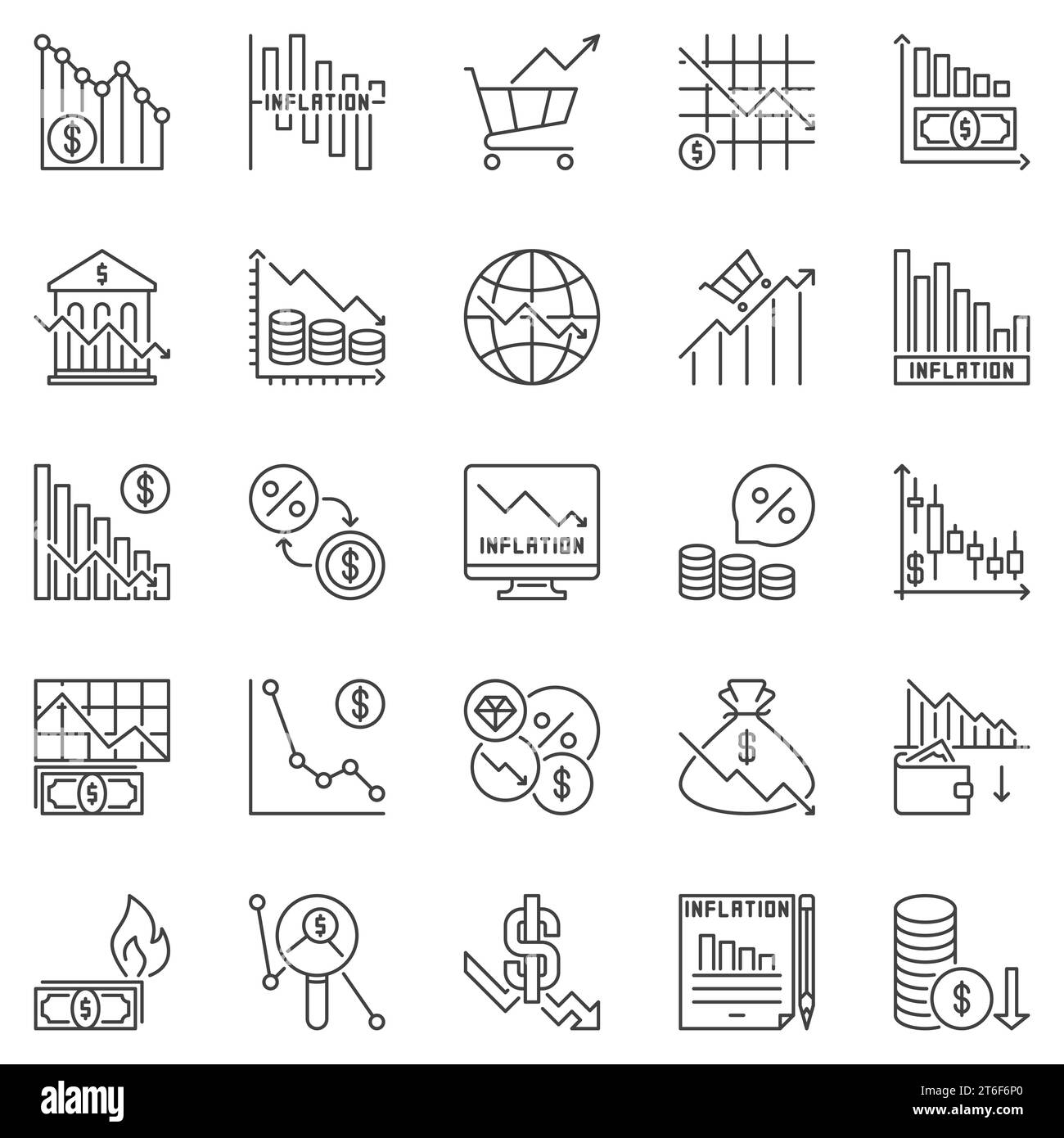 Inflation outline icons set - Hyperinflation and Financial Crisis ...