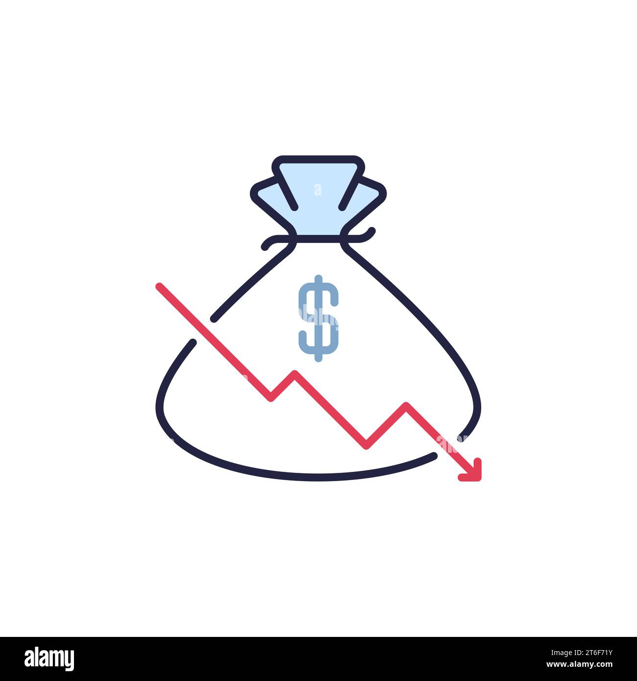 Falling Graph with Money Bag vector Inflation concept colored icon or ...