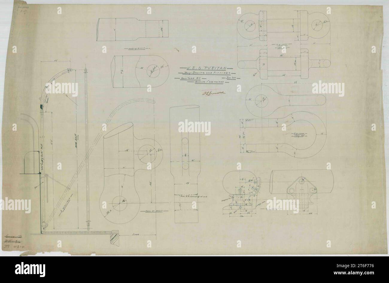 USS Puritan (BM-1)- Boat Davits and Fittings Stock Photo - Alamy