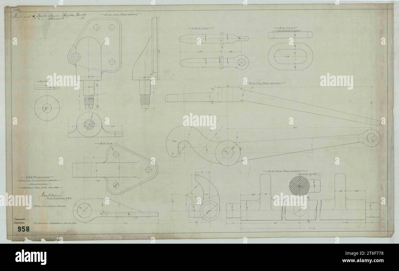 USS Puritan (BM-1)- Forgings for Stowage of Anchors Stock Photo - Alamy