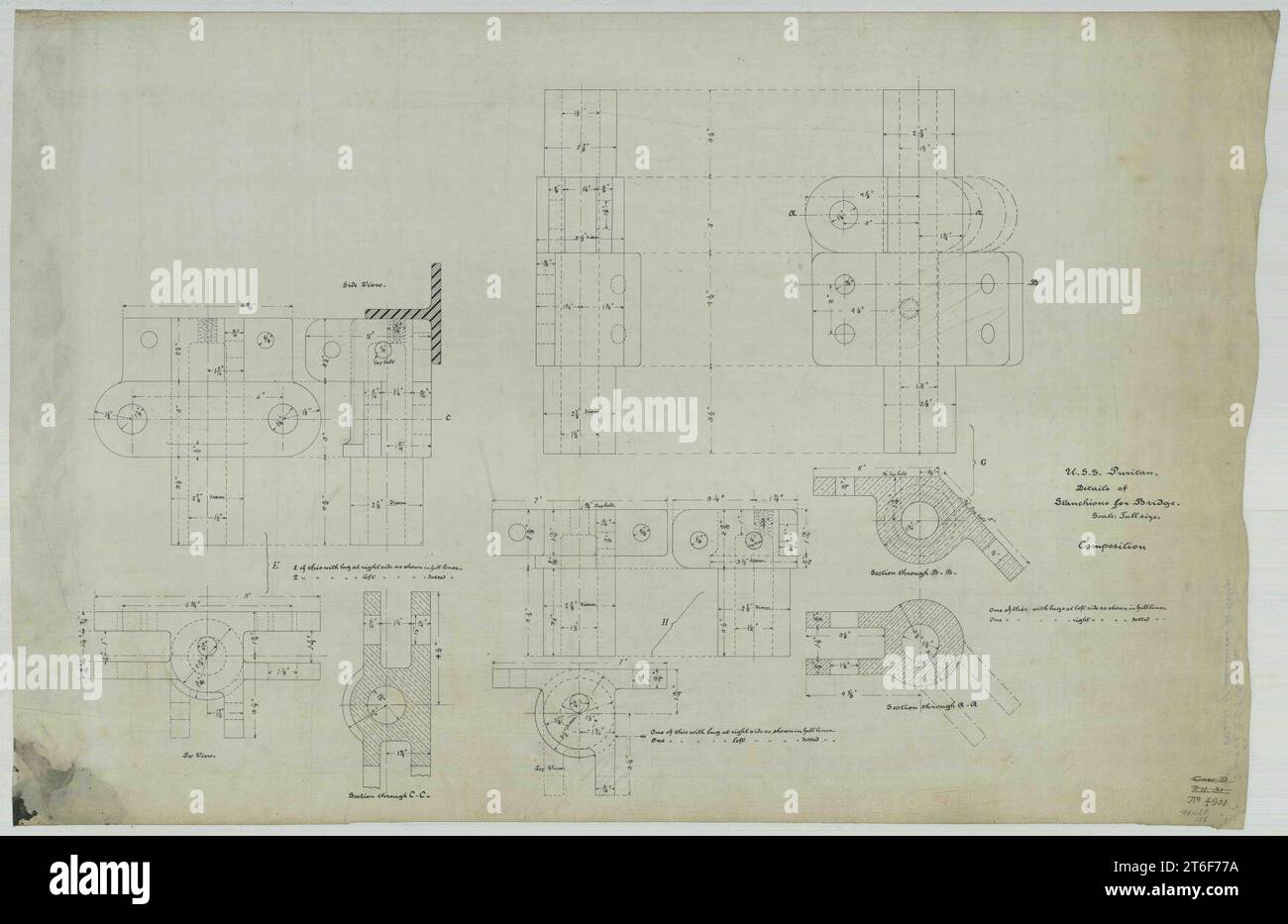 USS Puritan (BM-1)- Details of Stanchions for Bridge Stock Photo - Alamy