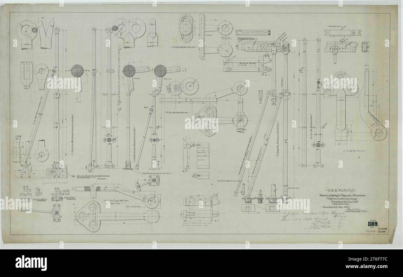 USS Puritan (BM-1)- Details of Awning and Ridge-pole Stanchions, Ridge ...
