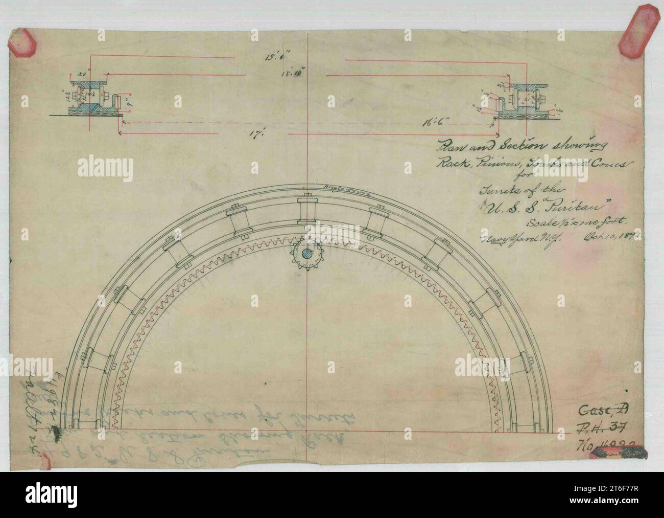 USS Puritan (BM-1)- Plan and Section showing Turrets Stock Photo - Alamy