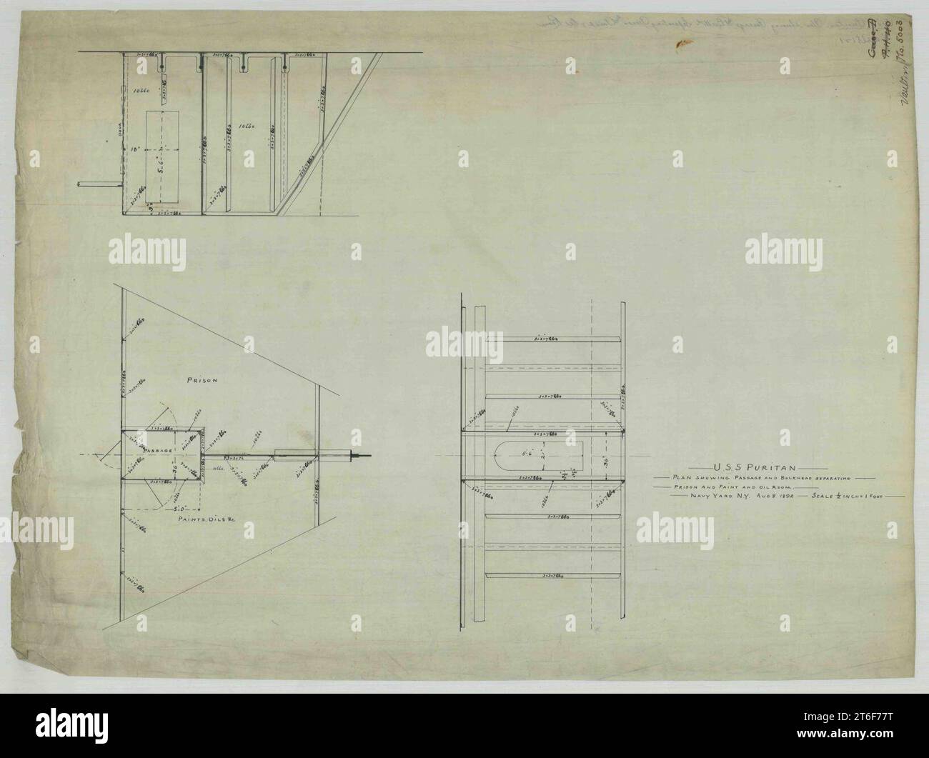 USS Puritan (BM-1)- Plan Showing Passage and Bulkhead Separating Prison ...
