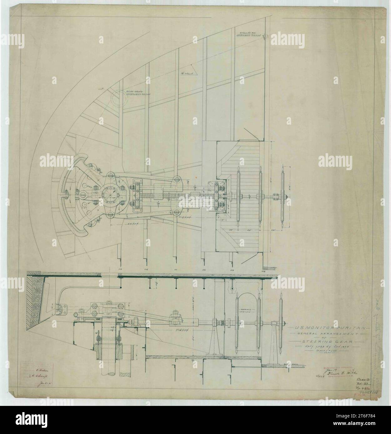 USS Puritan (BM-1)- General Arrangement of Steering Ear Stock Photo - Alamy