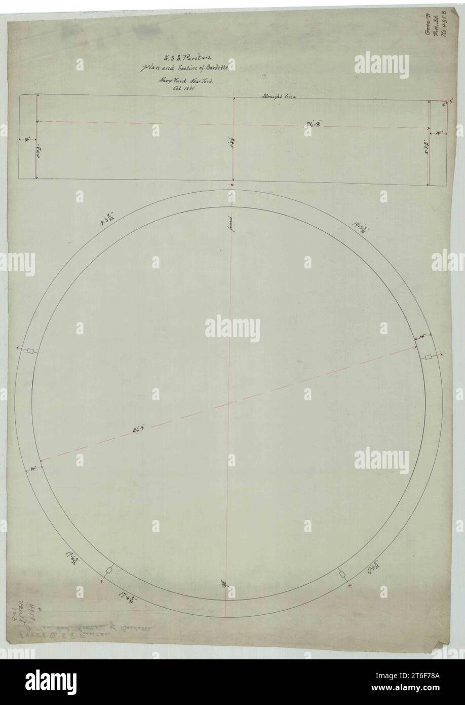 USS Puritan (BM-1)- Plan and Section of Barbette Stock Photo - Alamy