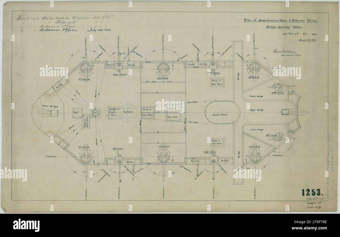USS Puritan (BM-1)- Plan of Superstructure-Deck Showing Secondary ...