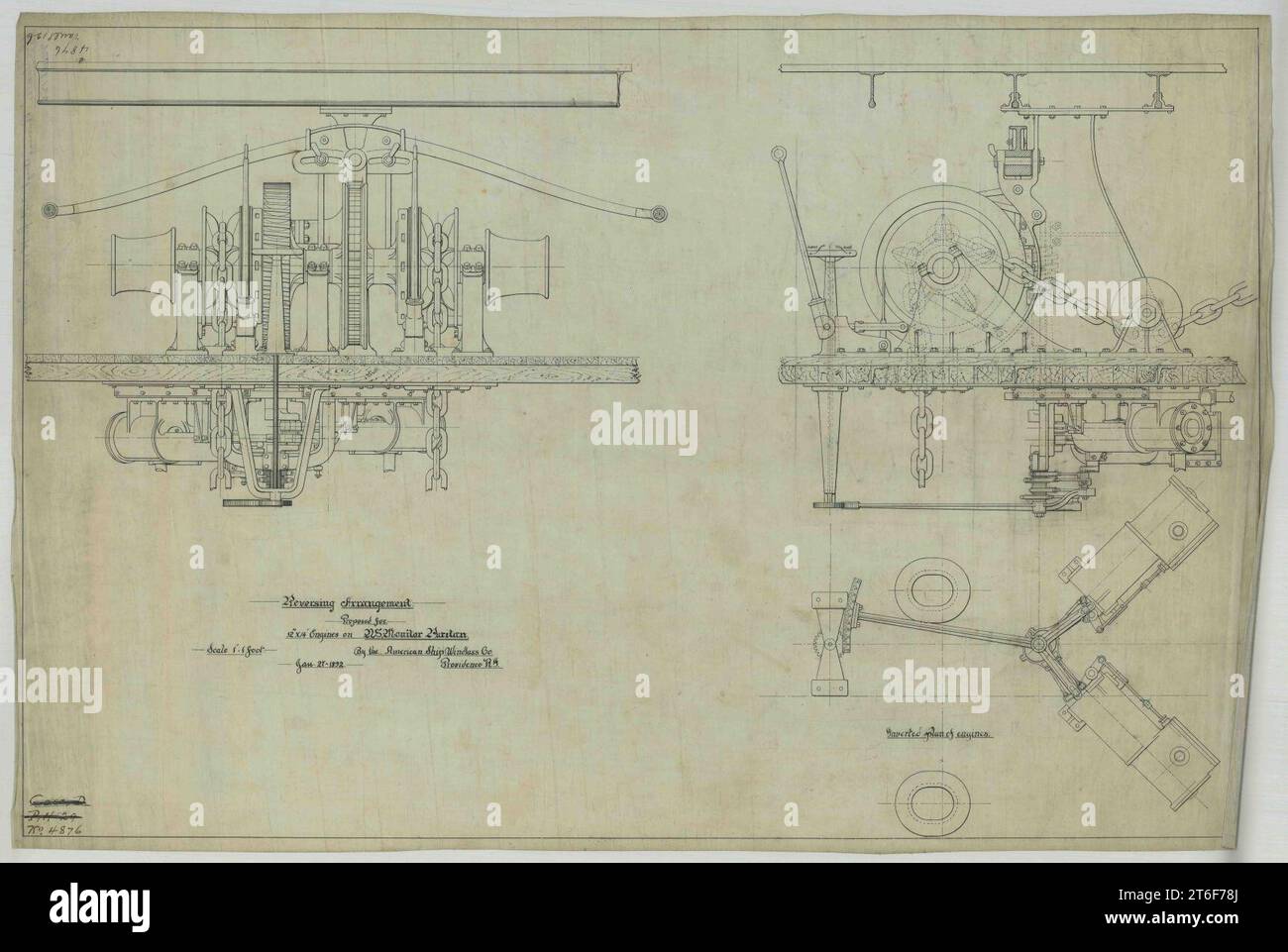 USS Puritan (BM-1)- Reversing Arrangement. Proposed for 12'' x 14 ...