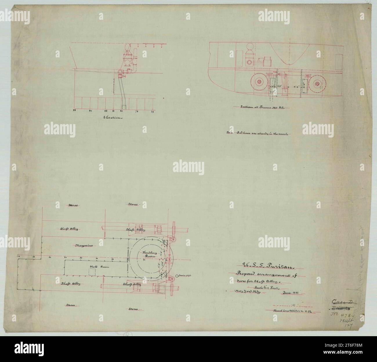 USS Puritan (BM-1)- Proposed arrangements of doors for Shaft alley ...