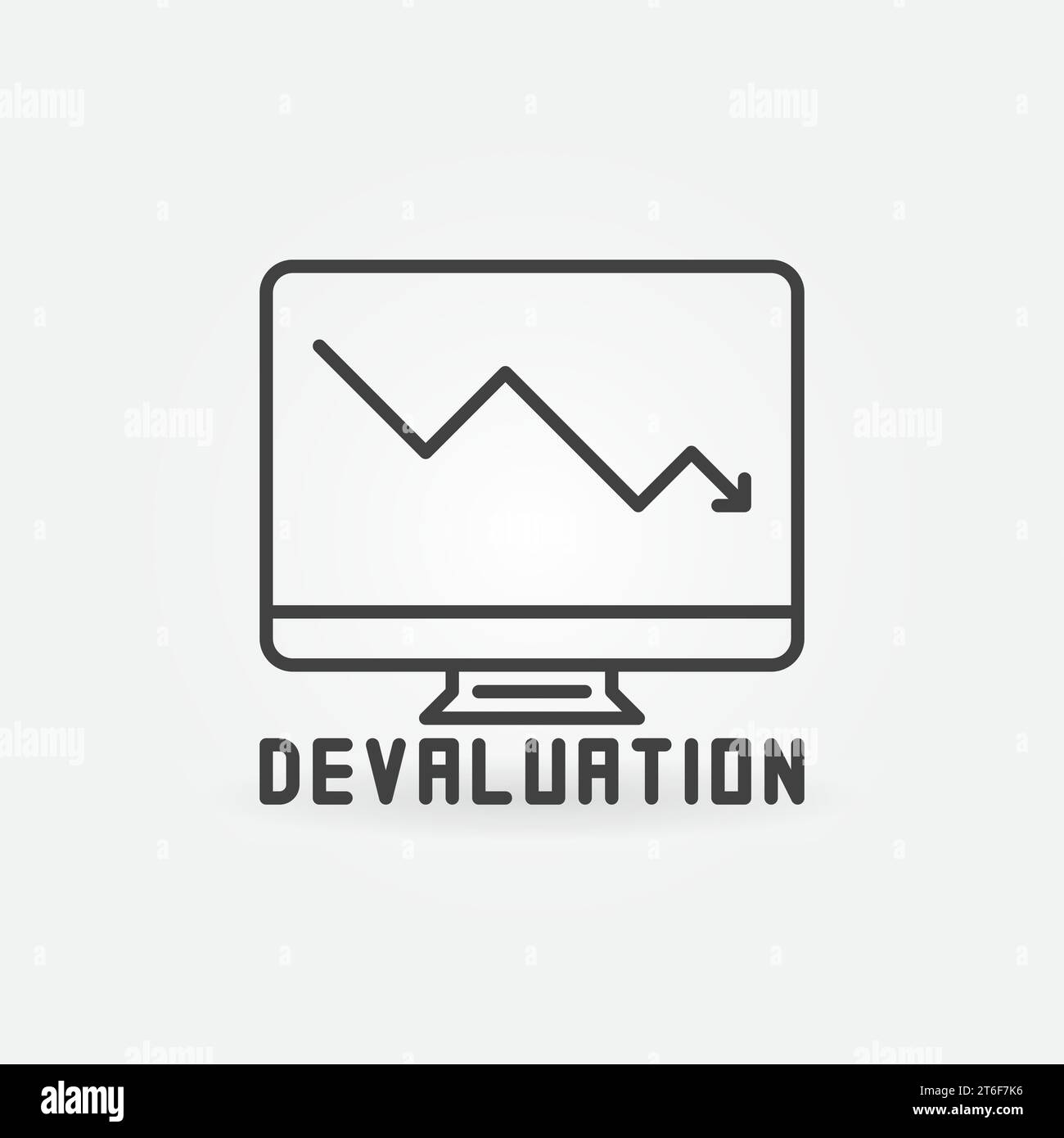 Computer with Devaluation Arrow on Screen vector concept icon or symbol ...