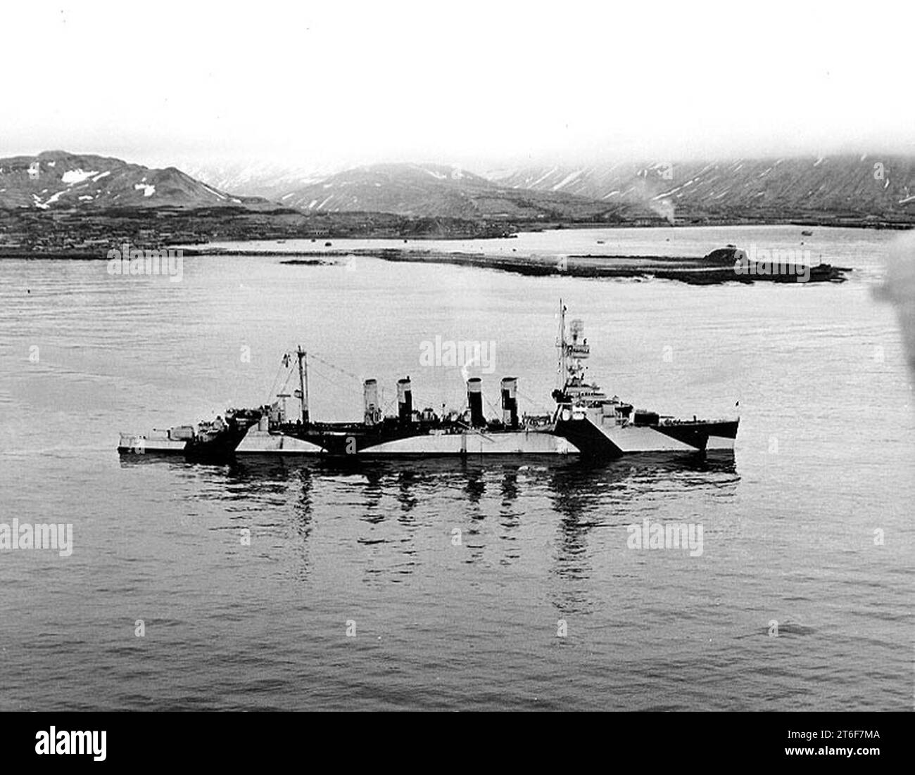 USS Raleigh (CL-7) in Massacre Bay, Attu Island, on 6 September 1944 ...