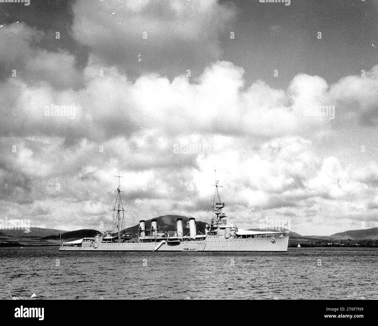 USS Raleigh (CL-7) at anchor in Guantanamo Bay, Cuba, on 26 April 1930 ...
