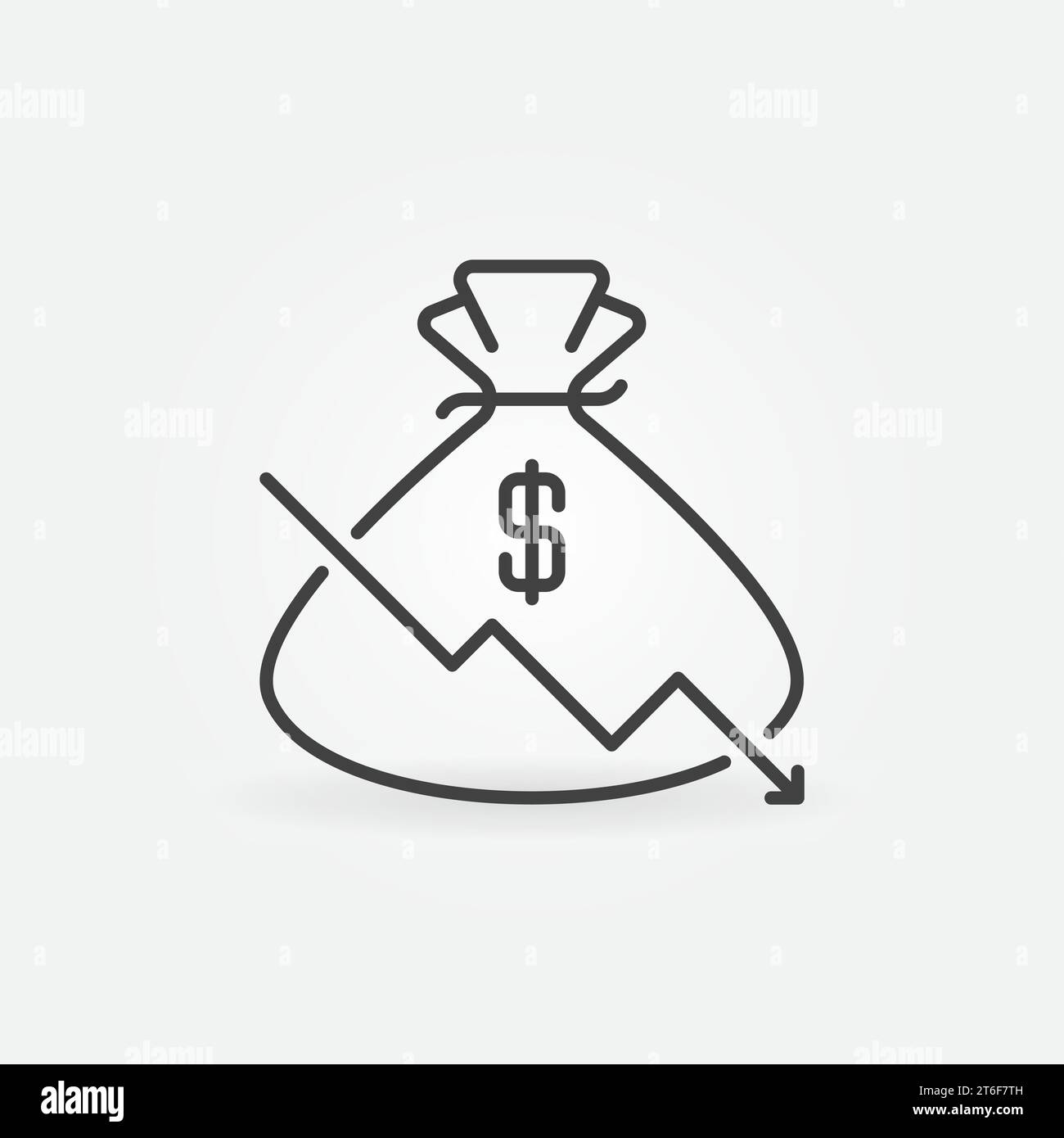 Money Bag with Falling Graph vector concept icon or symbol in thin line ...