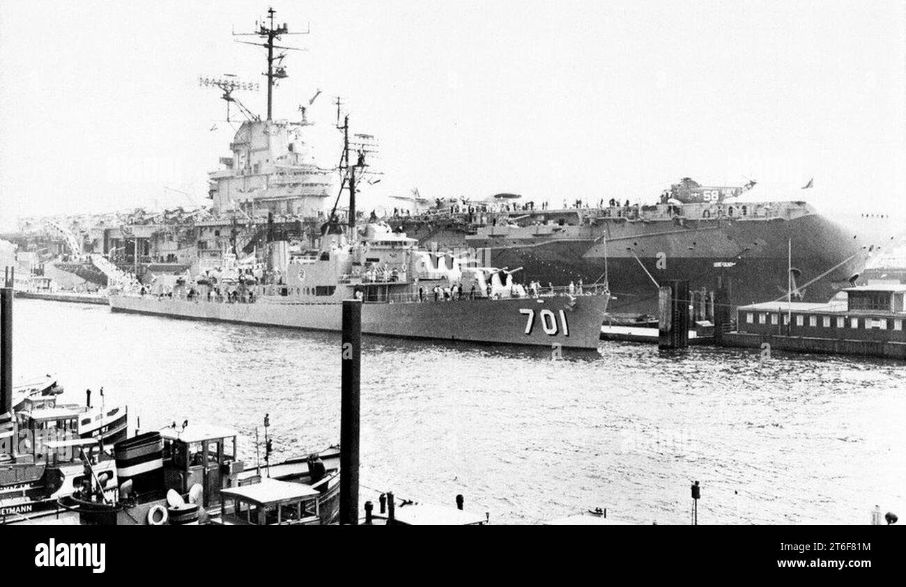 USS Randolph (CVS-15) and USS John W. Weeks (DD-701) at Hamburg in 1966 ...