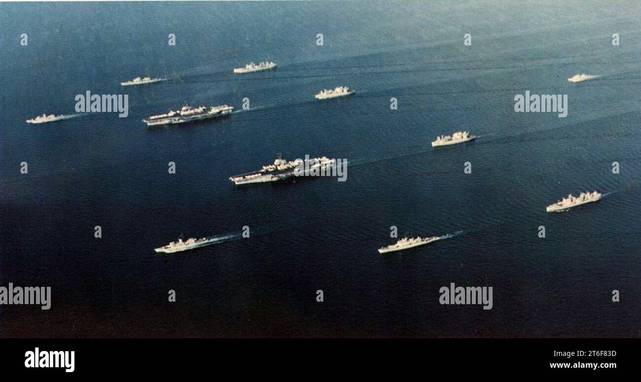 USS Ranger (CV-61) and USS Independence (CV-62) with supporting ships ...