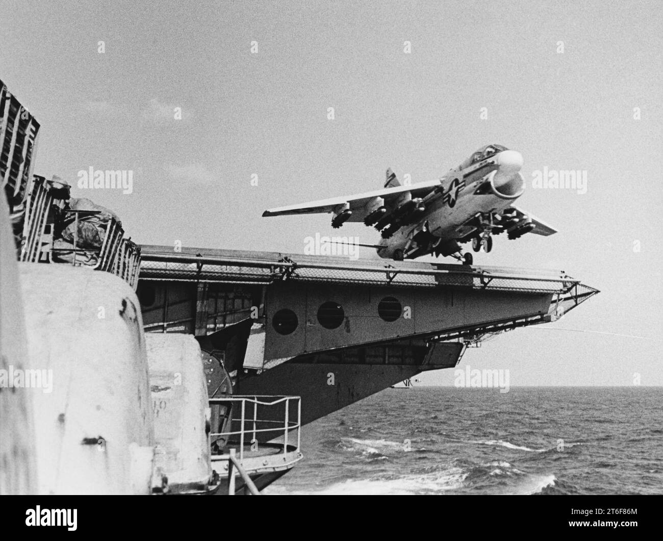 USS Ranger (CVA-61) launches A-7A Corsair II of VA-147 in the Gulf of ...