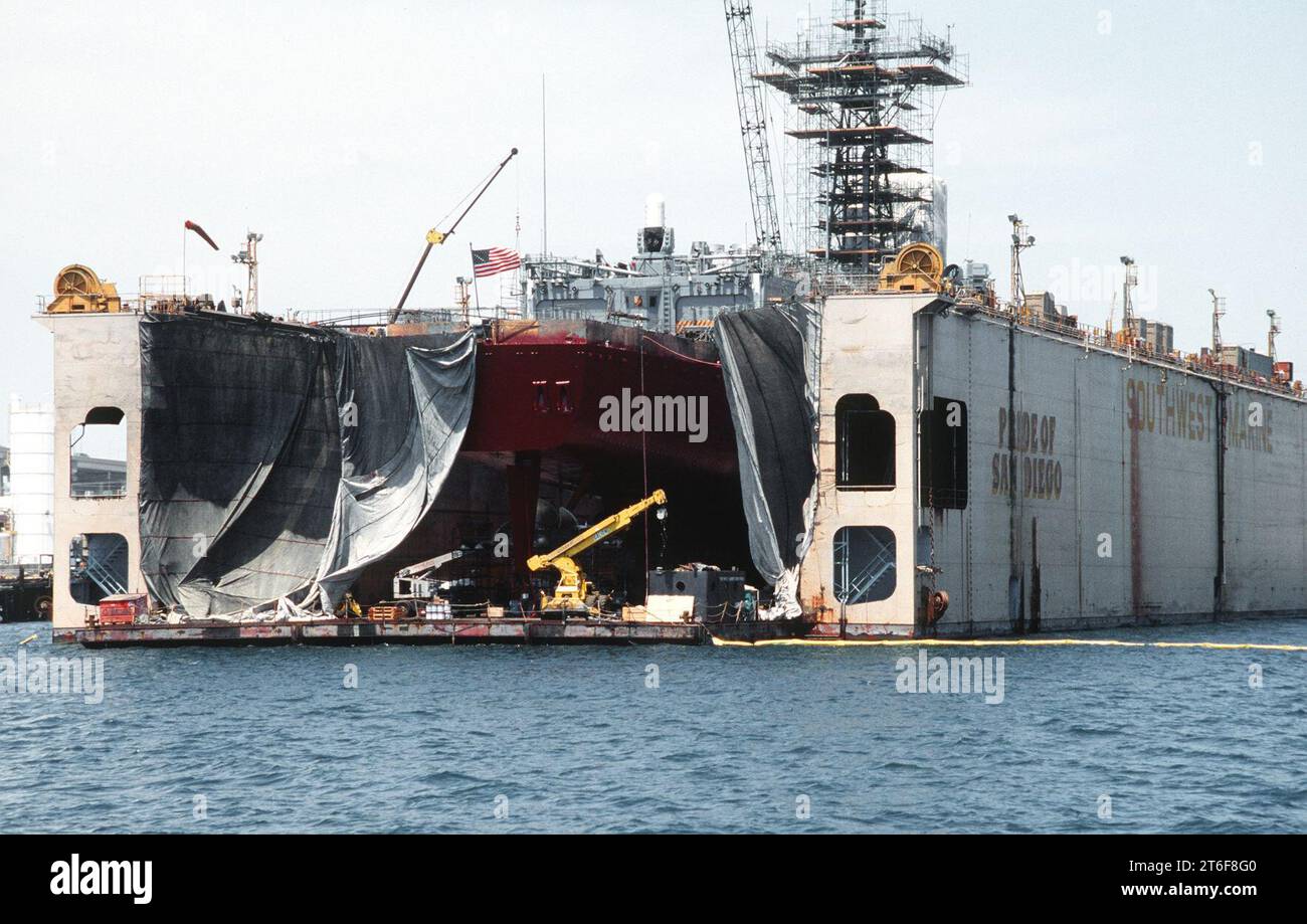 USS Reid (FFG-30) in a floating drydock at Southwest Marine on 16 July ...