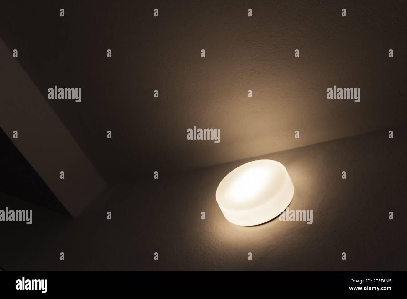 Abstract minimal interior with round sconce light, architecture ...