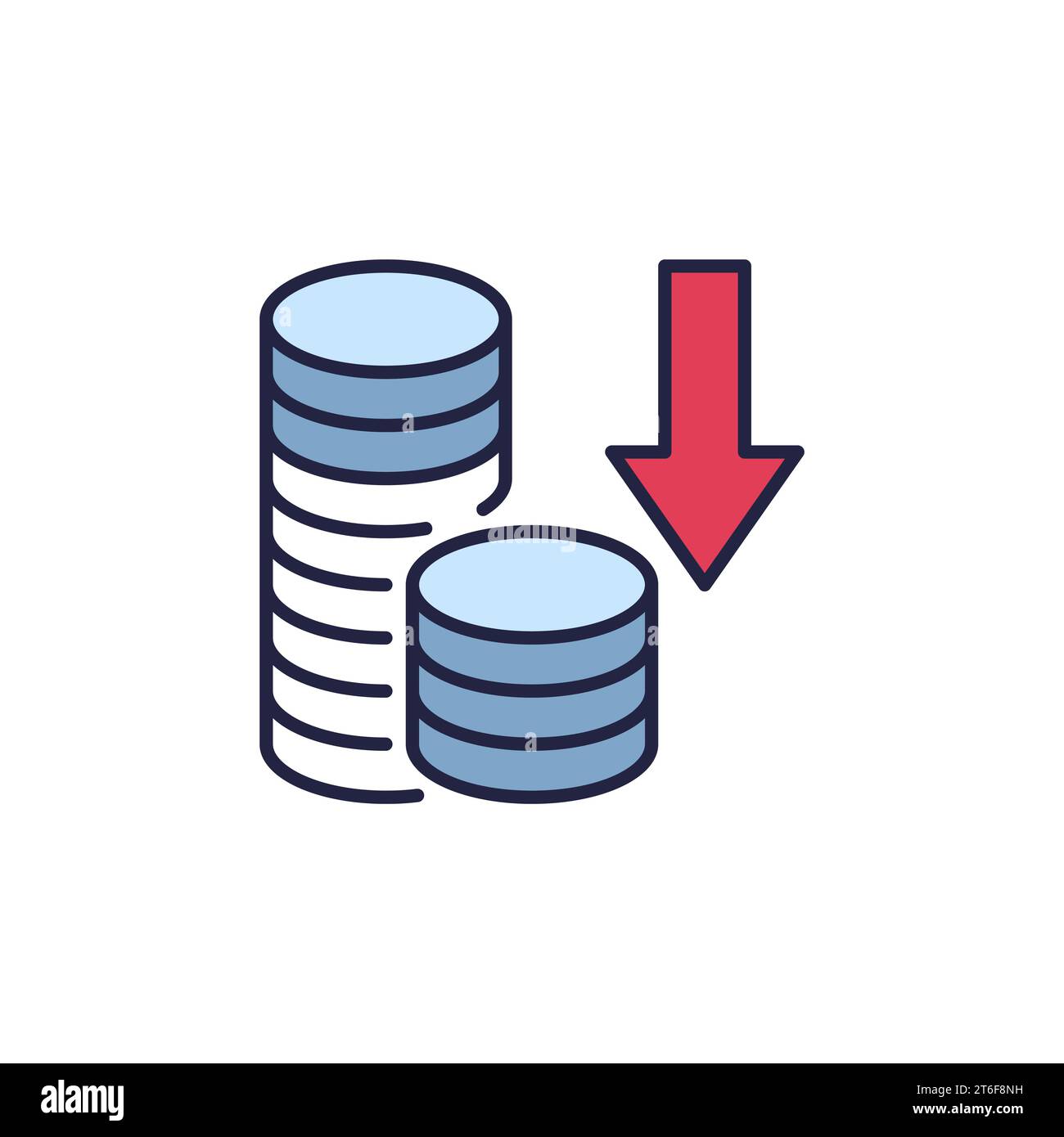 Down Arrow and Coins vector Devaluation concept colored icon or design ...