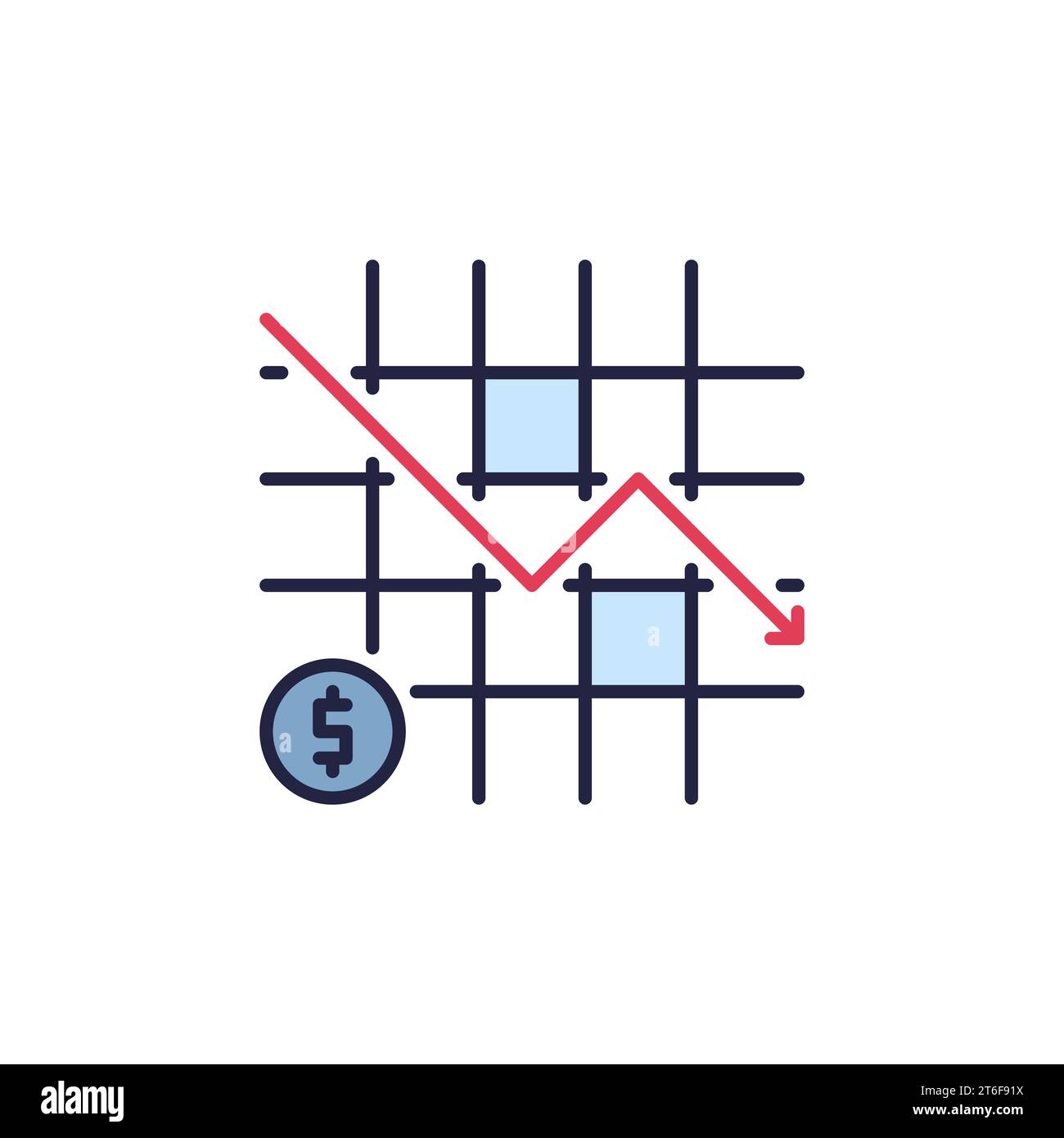 Dollar Inflation Falling Arrow Chart vector concept colored icon or ...