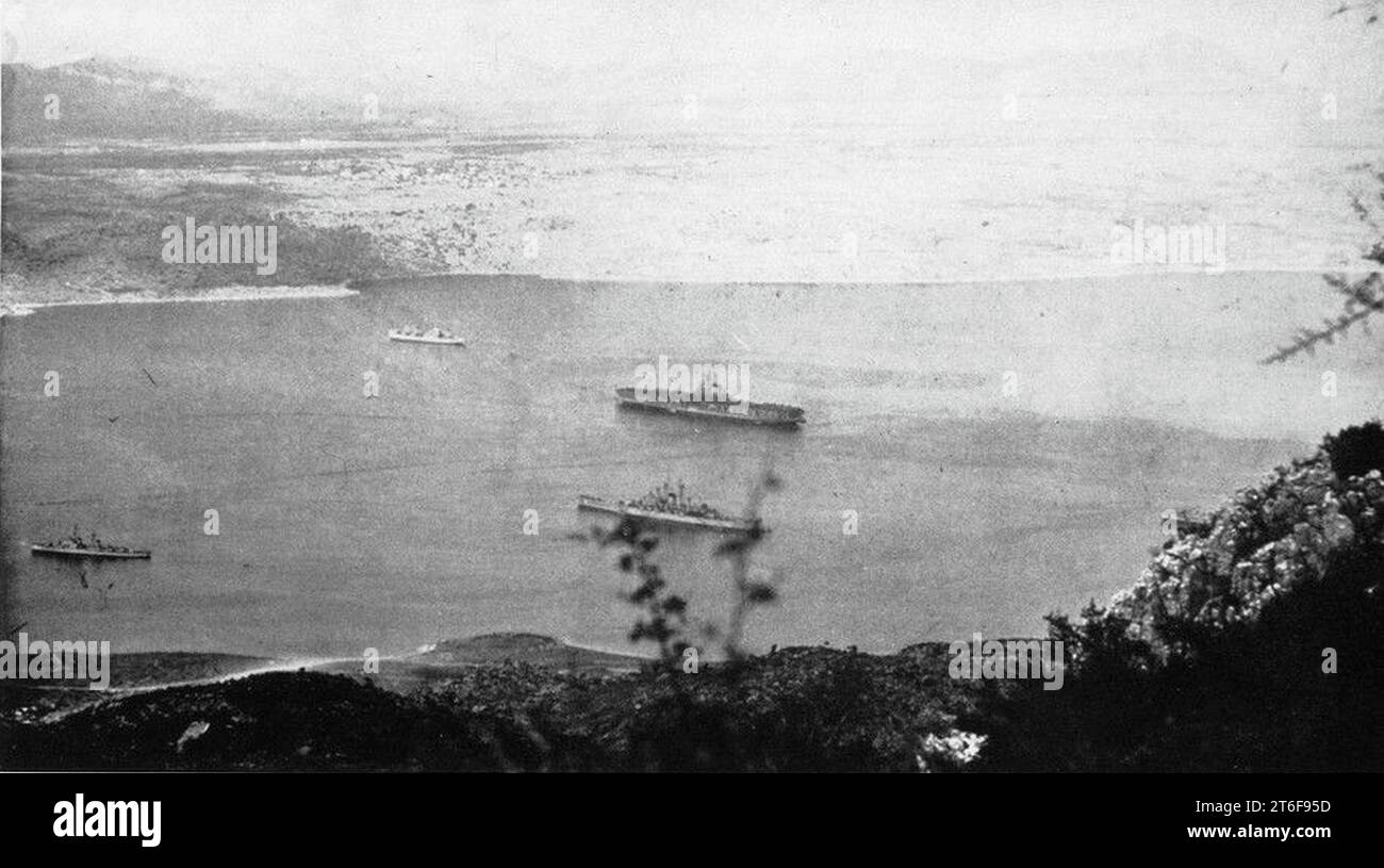 USS Roanoke (CL-145) and USS Midway (CVB-41) at anchor in Souda Bay, in ...