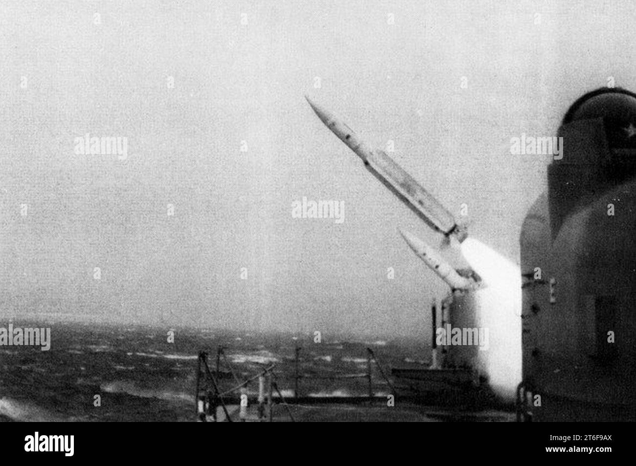 USS Robison (DDG-12) launches RIM-24 missile c1966 Stock Photo - Alamy