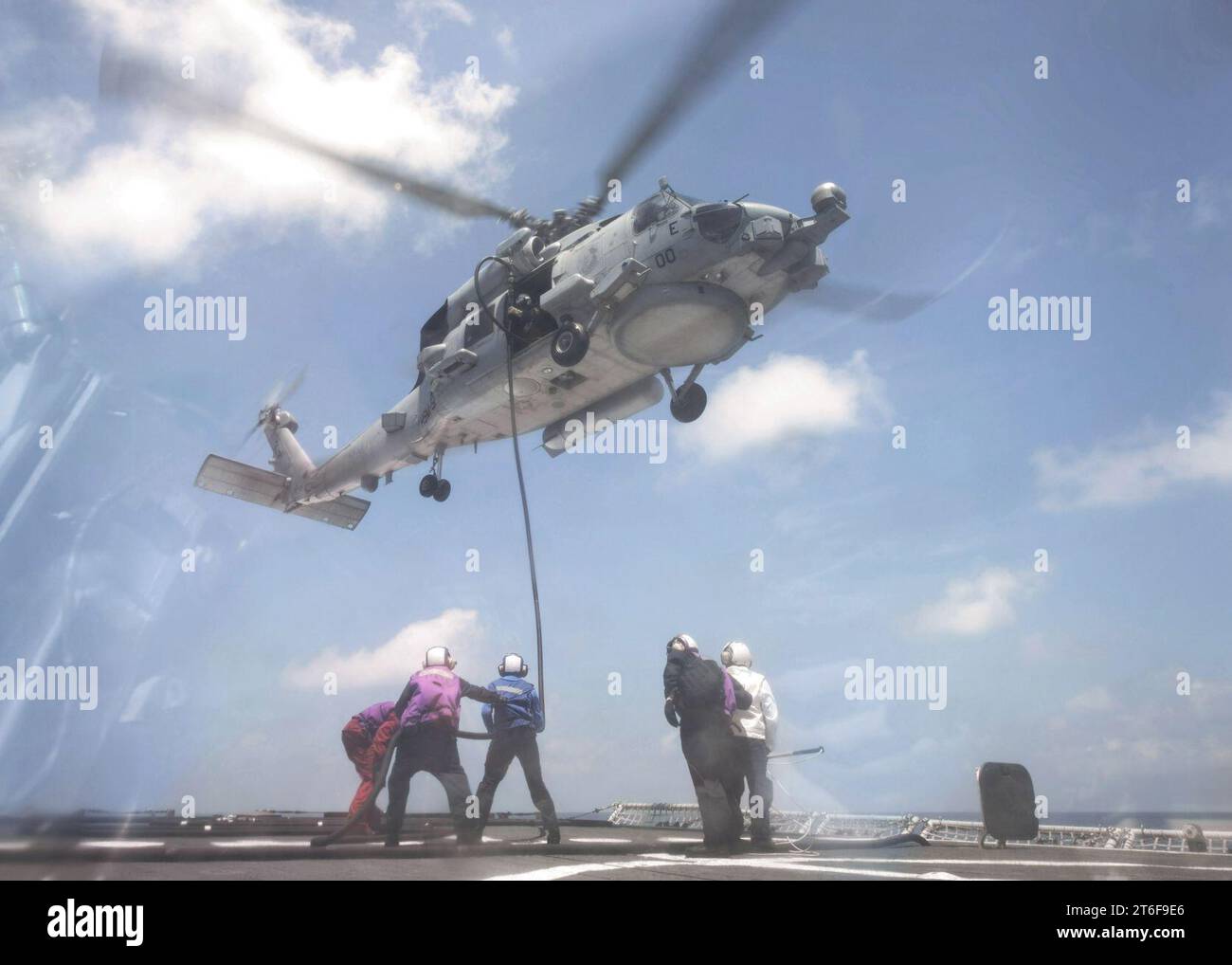 USS Rodney M. Davis flight deck operations with HSM-51 140916 Stock ...