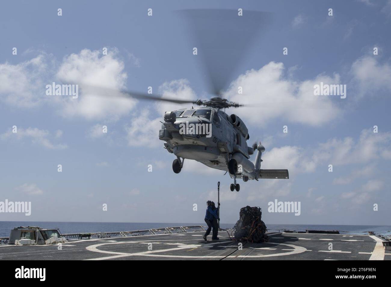 USS Rodney M. Davis flight deck operations with HSM-51 140916 Stock ...