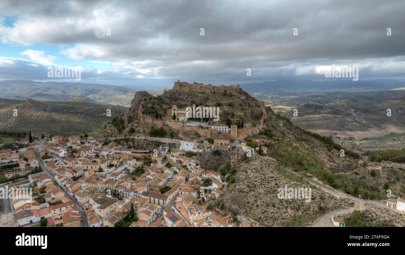 Aerial view of the municipality of Moclín in the province of Granada ...