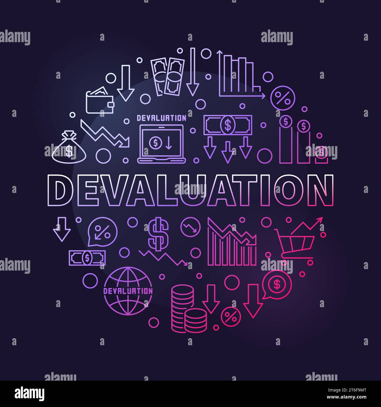 Devaluation round colored banner - Currency Depreciation vector modern ...