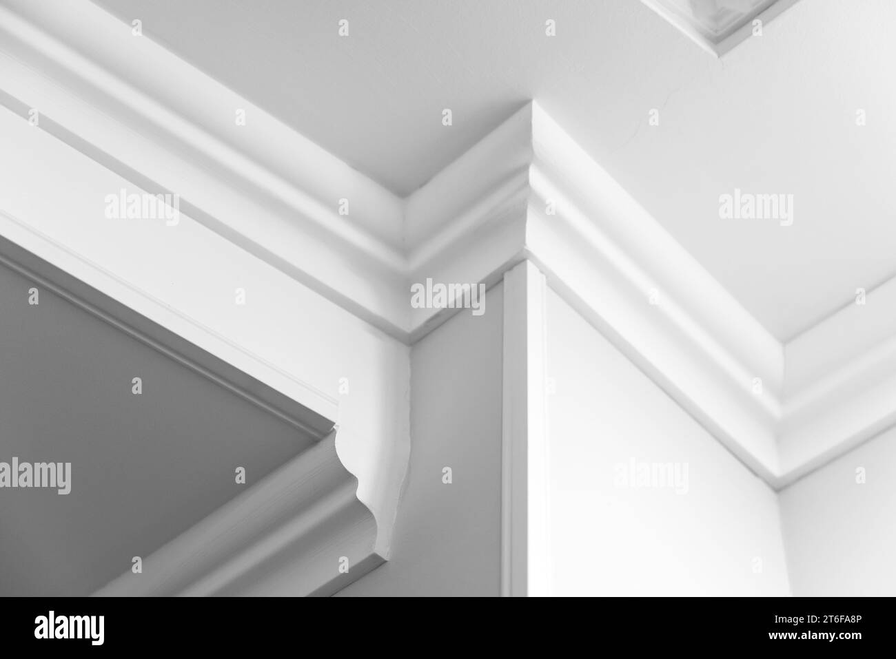 Abstract architecture background, white interior fragment with ceiling ...