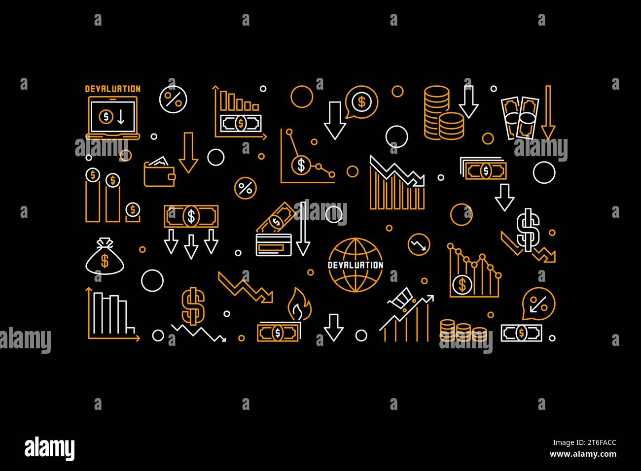 Currency Depreciation vector horizontal banner. Economic Problems ...
