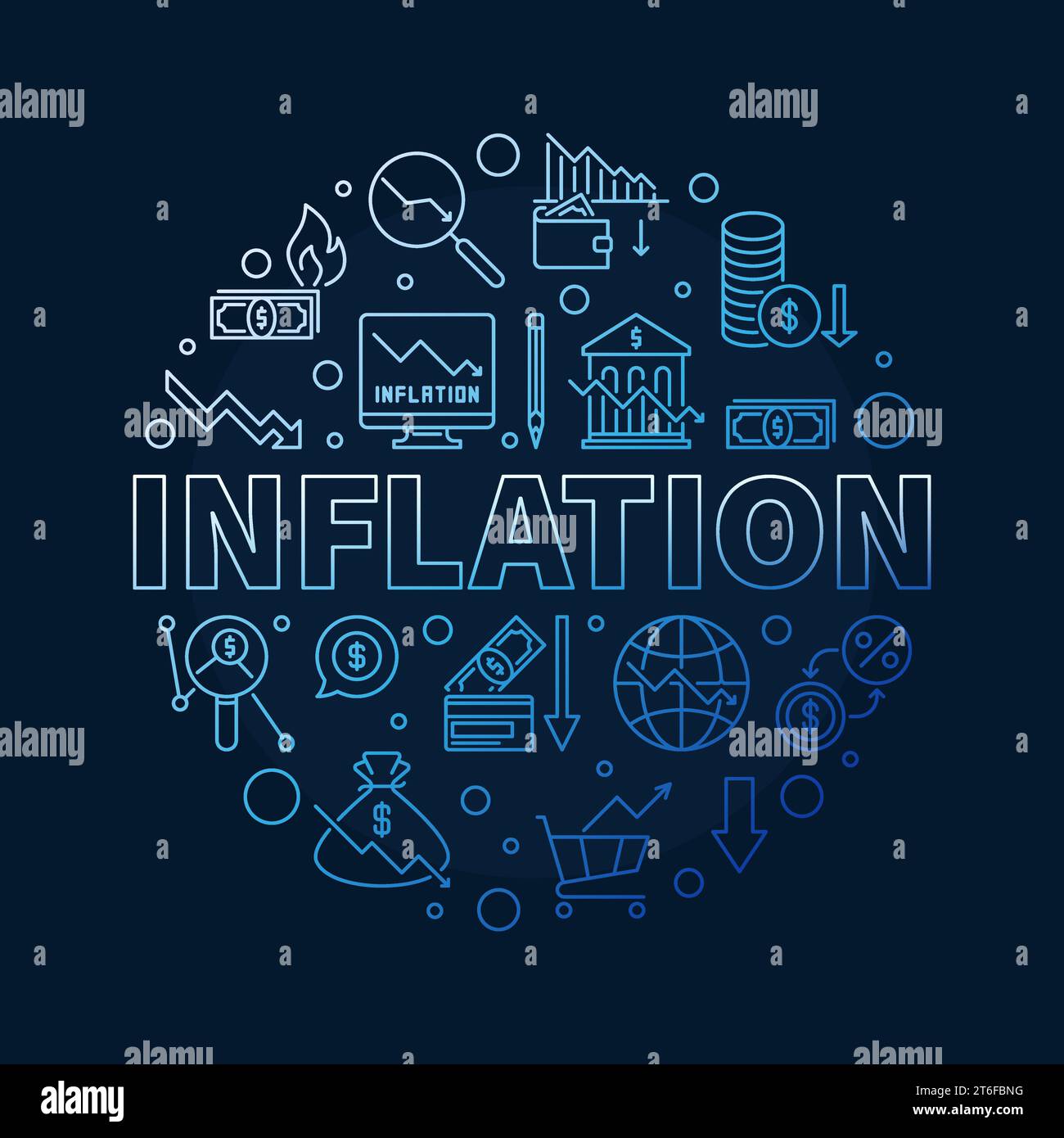 Inflation vector round blue outline banner - Hyperinflation concept vector illustration Stock ...