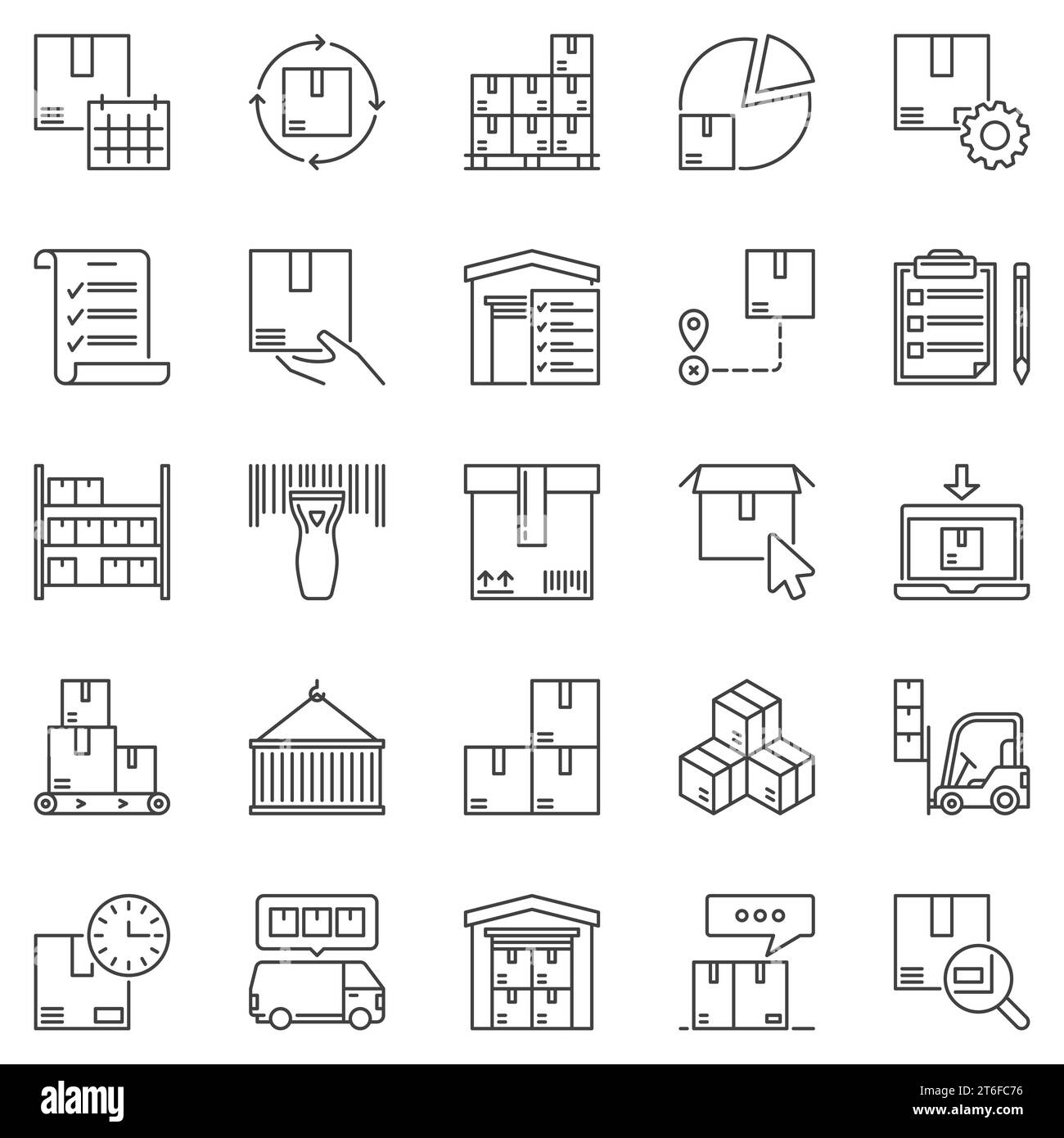 Inventory and Storage outline icons set - Warehouse and Boxes concept linear symbols or design ...
