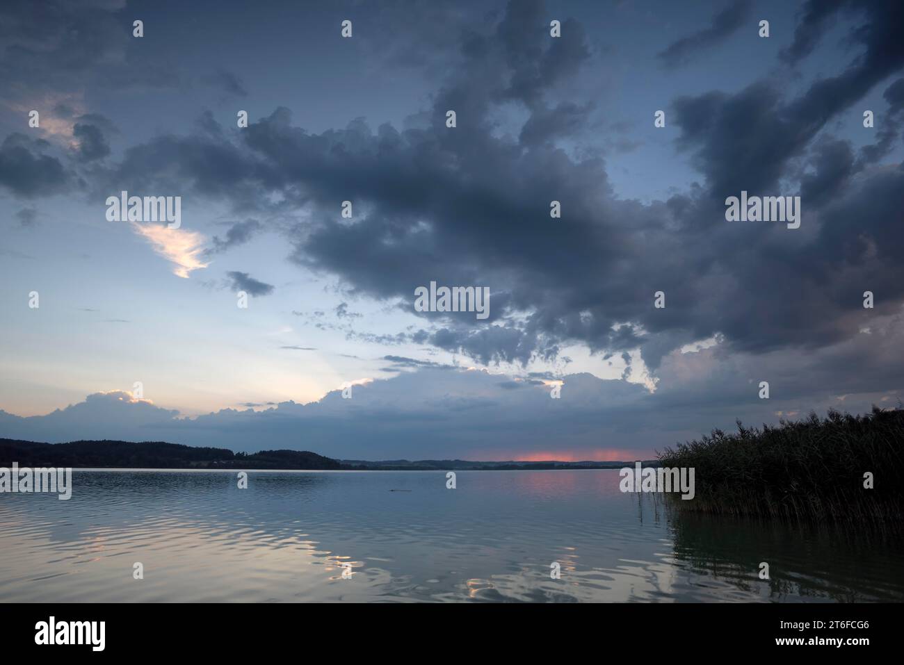 Lake Waginger See, rain clouds at sunset, Kuehnhausen, Berchtesgadener ...