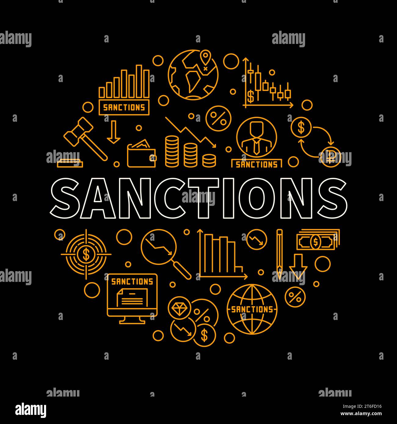 Sanctions round banner - Commercial Penalties concept circular linear ...