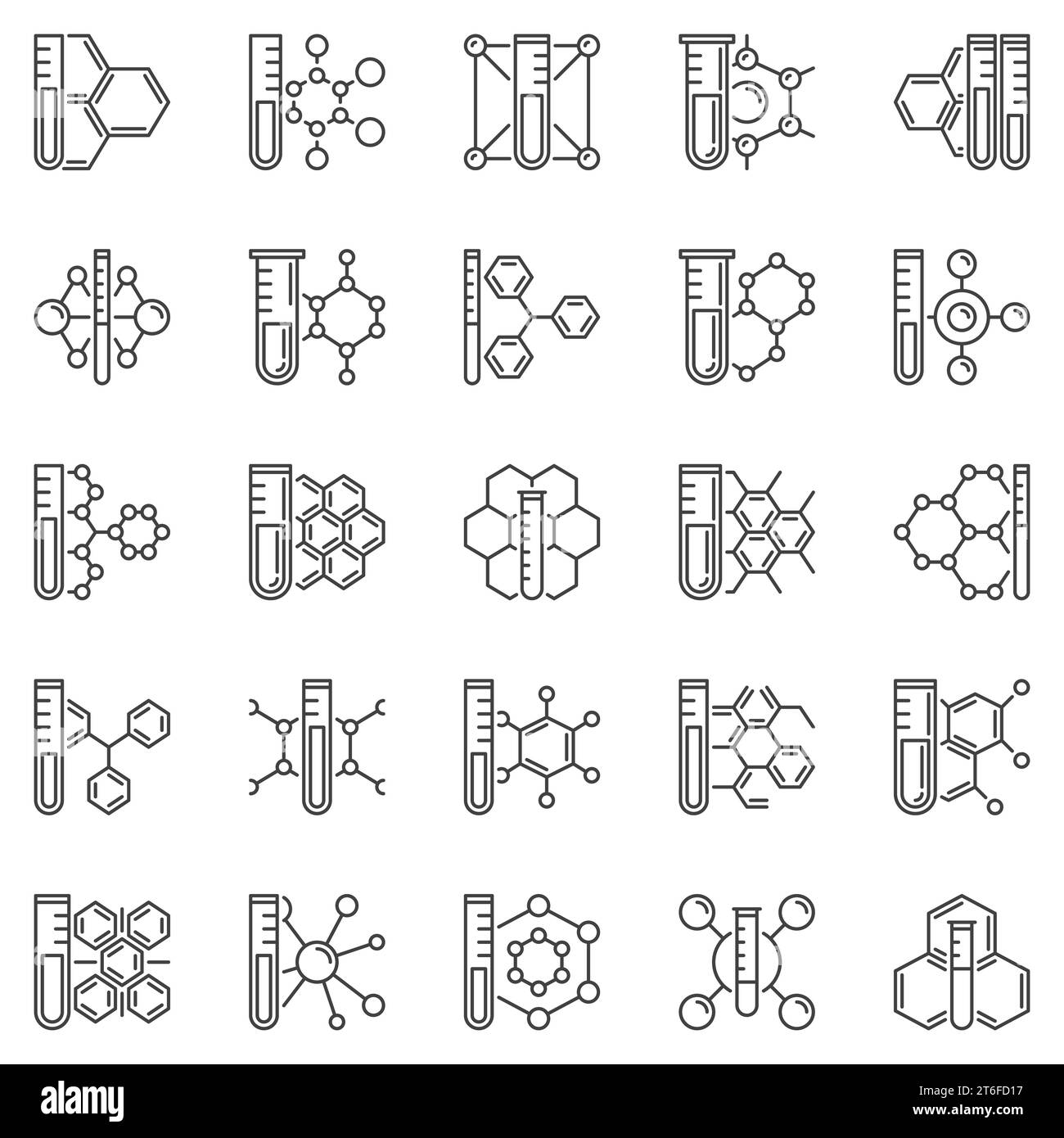 Test Tube with Chemical Formula outline icons set - Chemistry and ...