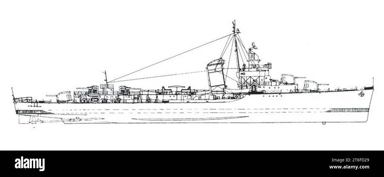 USS Russell (DD-414) line drawing 1943 Stock Photo - Alamy