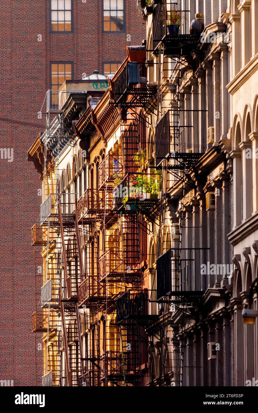 Historic buildings with fire escapes, Broadway, Manhattan, New York ...