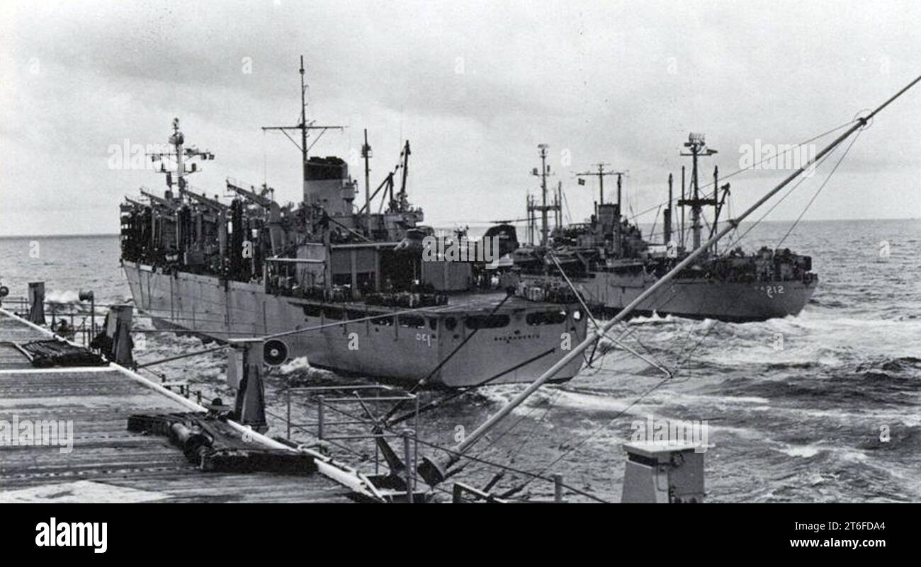 USS Sacramento (AOE-1) refuels USS Valley Forge (LPH-8) and USS ...
