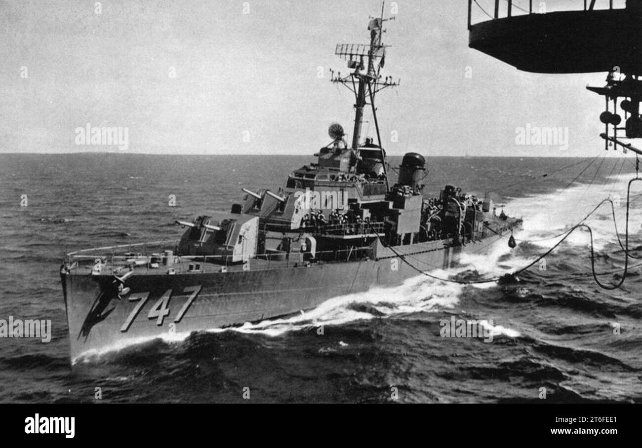 USS Samuel N. Moore (DD-747) underway in the Pacific Ocean, circa in ...