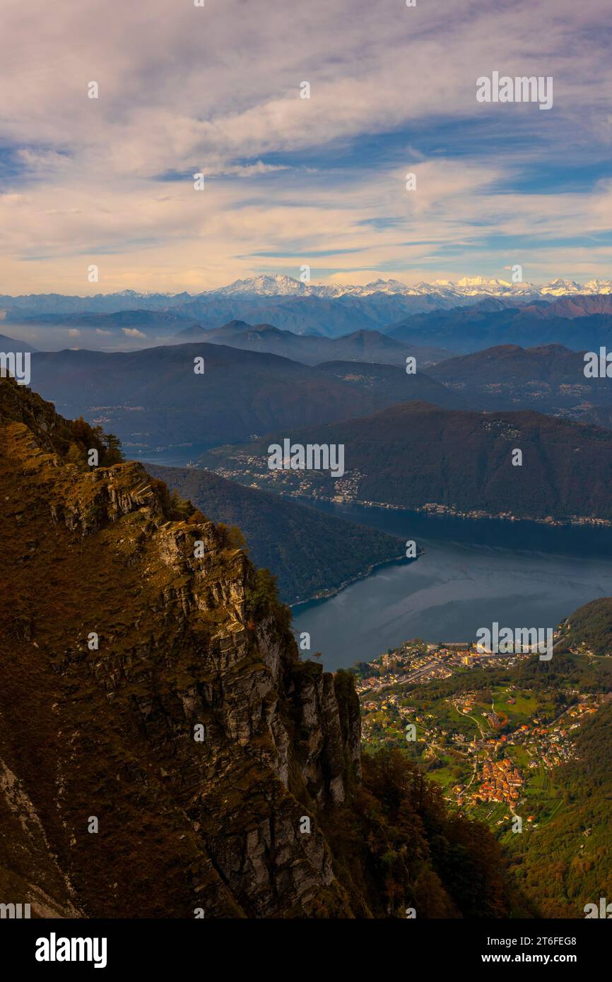 Aerial View over Beautiful Mountainscape with Snow Capped Monte Rosa ...