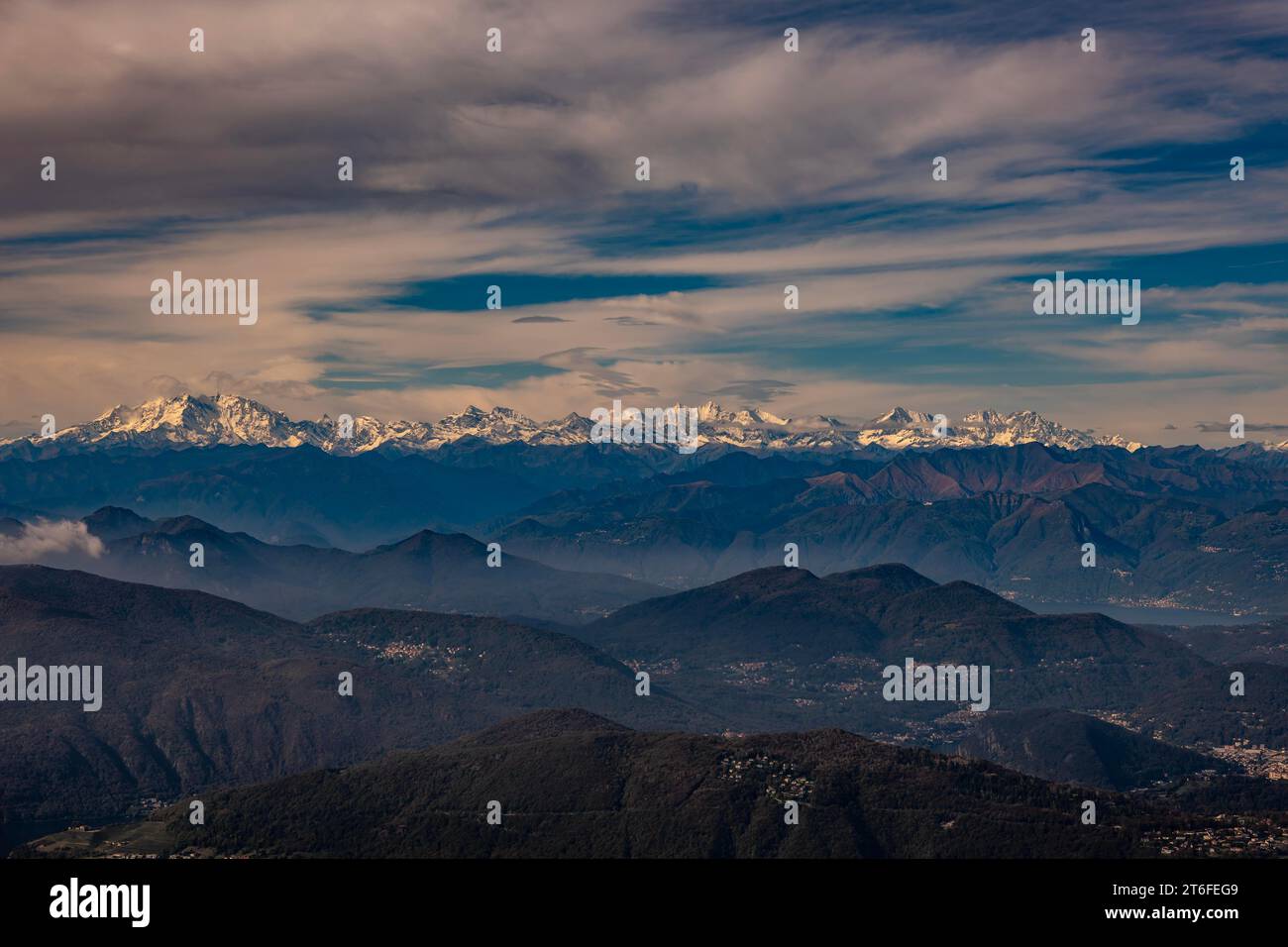 Aerial View over a Beautiful Mountainscape and And Snow Capped Monte ...