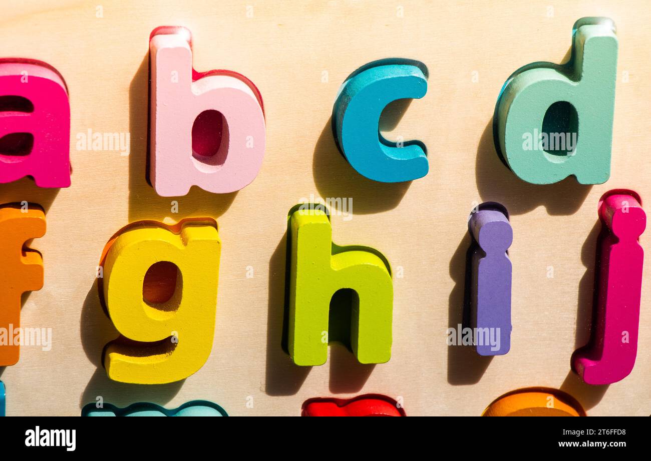 Alphabet ABC wooden letters for early education concept Stock Photo - Alamy