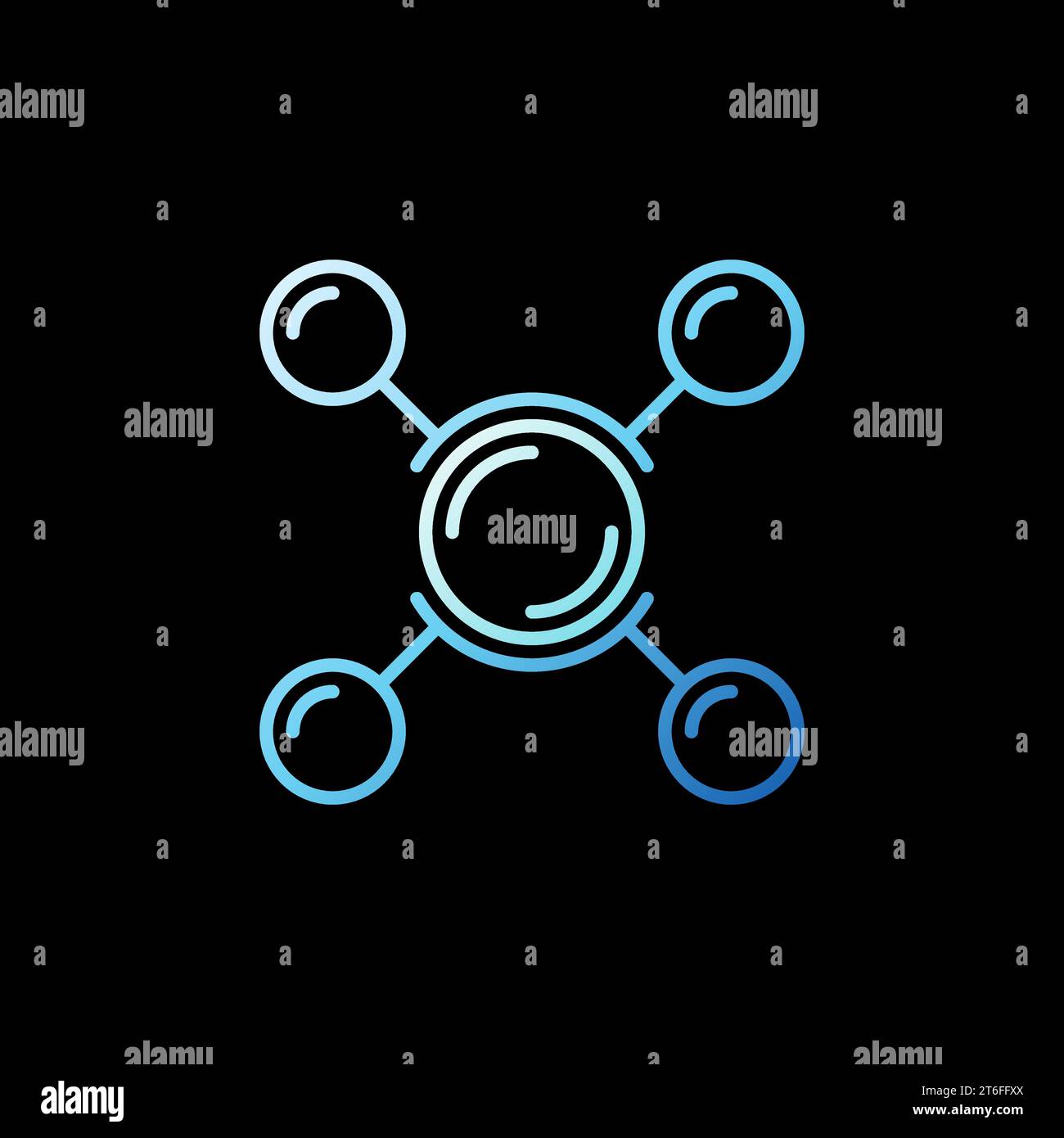 Molecule with four Circles vector Chemistry concept linear blue icon or ...