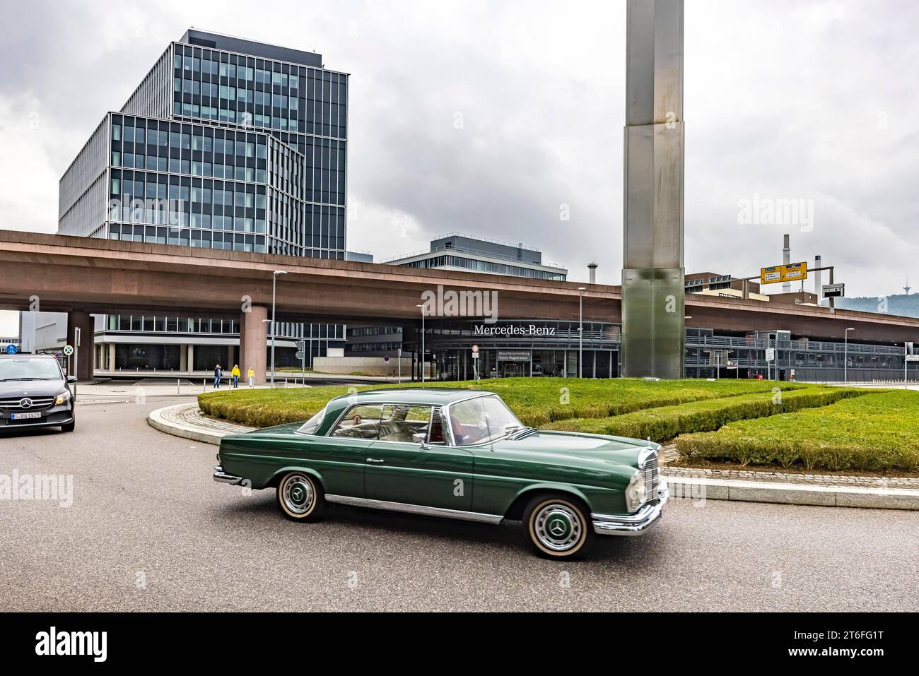 Mercedes classic car in front of the Mercedes Benz Group headquarters ...