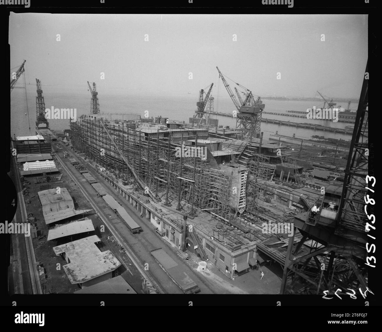 USS Santa Barbara (AE-28) under construction at the Bethlehem Sparrows ...
